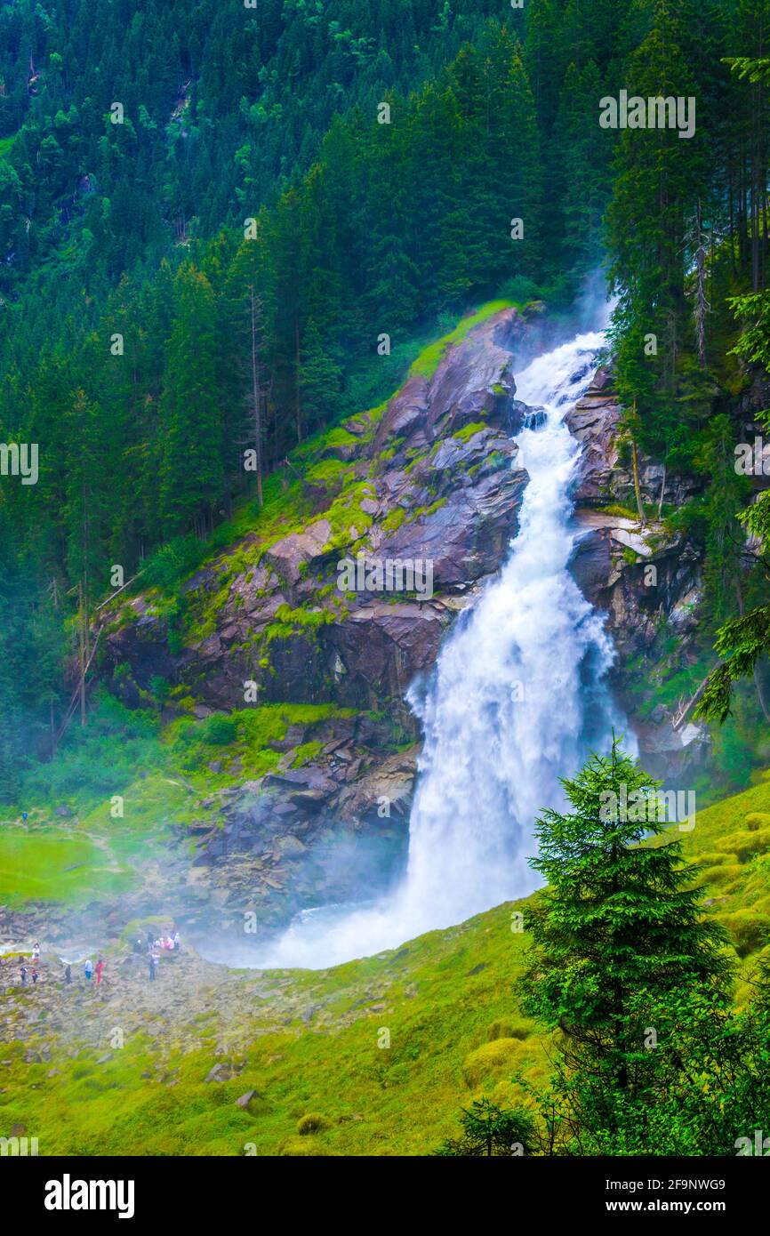 View of the Krimml Waterfall which is the highest waterfall in Austria ...