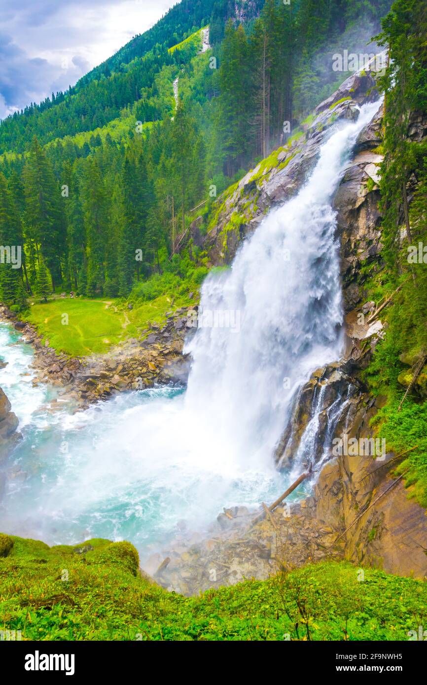 View of the Krimml Waterfall which is the highest waterfall in Austria ...