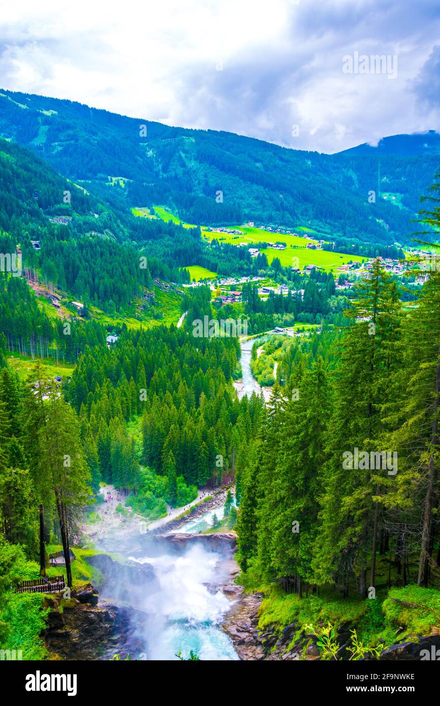 View of the Krimml Waterfall which is the highest waterfall in Austria ...