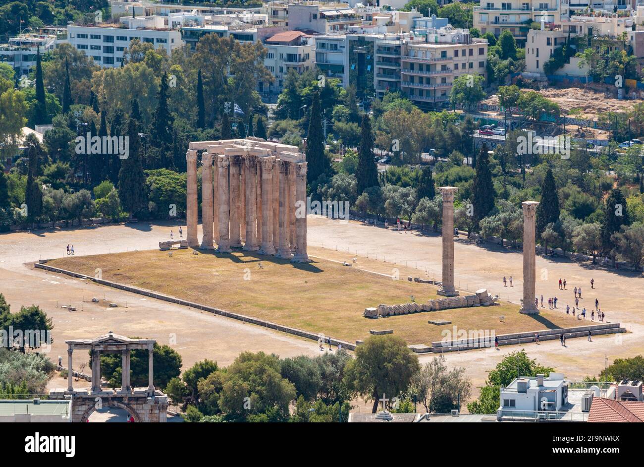 A picture of the Temple of Olympian Zeus as seen from the Acropolis of ...