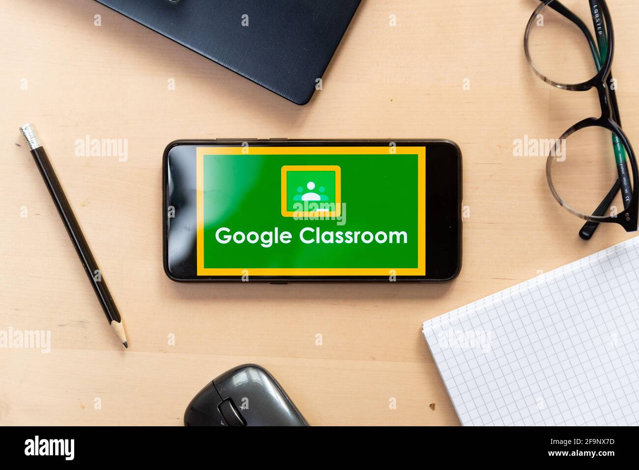 Barcelona, Spain - 20 april 2021: a mobile phone with Google Classroom ...