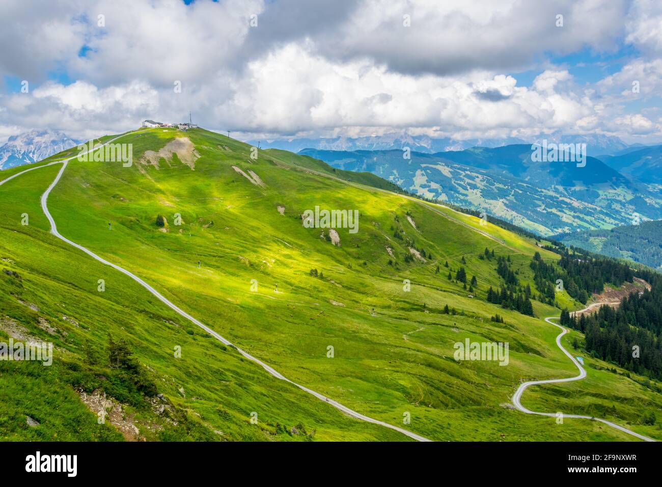 View of the the famous hiking trail Pinzgauer spaziergang in the alps ...