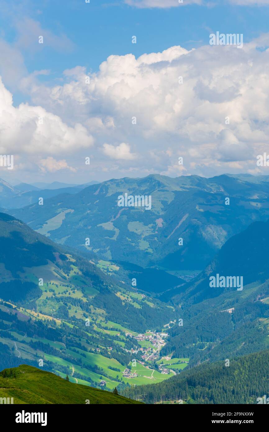 View of the the famous hiking trail Pinzgauer spaziergang in the alps ...
