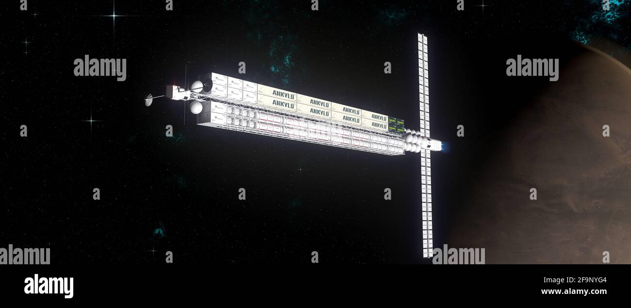 Establishing interstellar trade routes. A fictional space freight ship ...