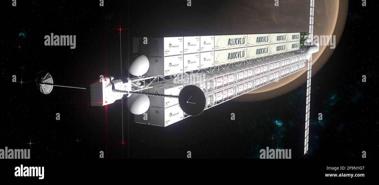 Establishing interstellar trade routes. A fictional space freight ship ...
