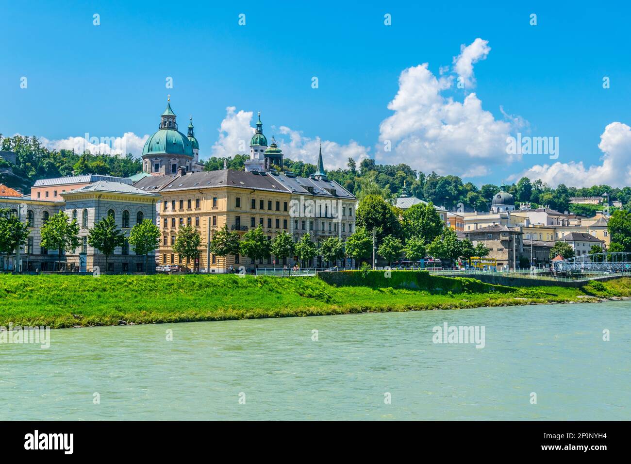 View of riverside of Salzach river in Salzburg, Austria Stock Photo - Alamy