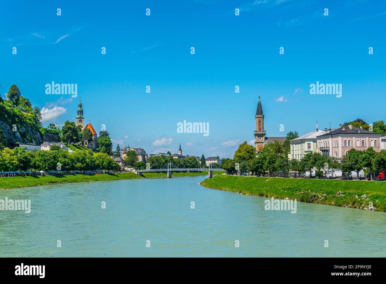 View of riverside of Salzach river in Salzburg, Austria Stock Photo - Alamy