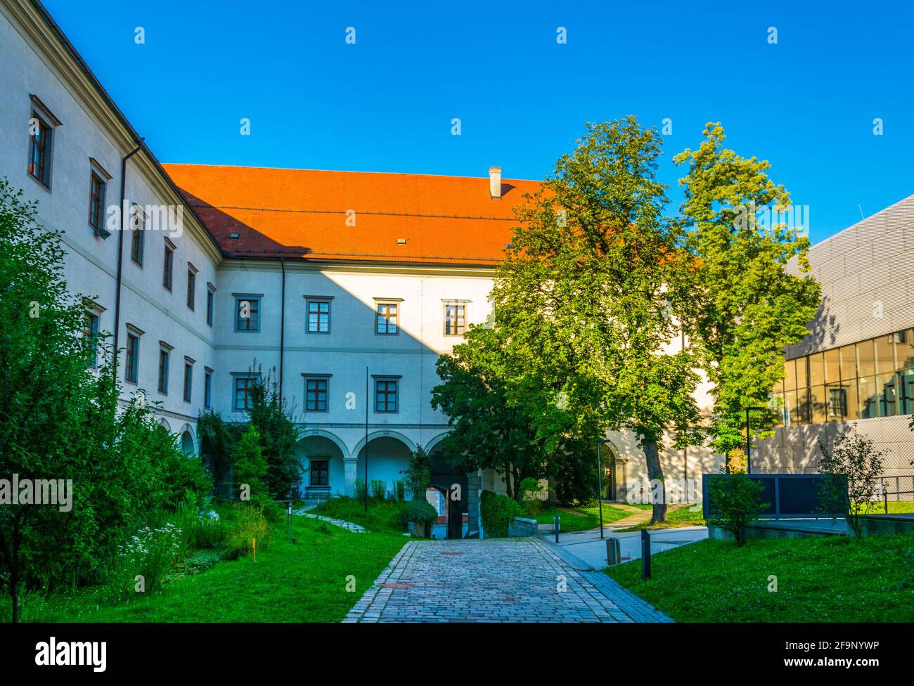 Courtyard of the Schloss museum in the Austrian city Linz Stock Photo ...