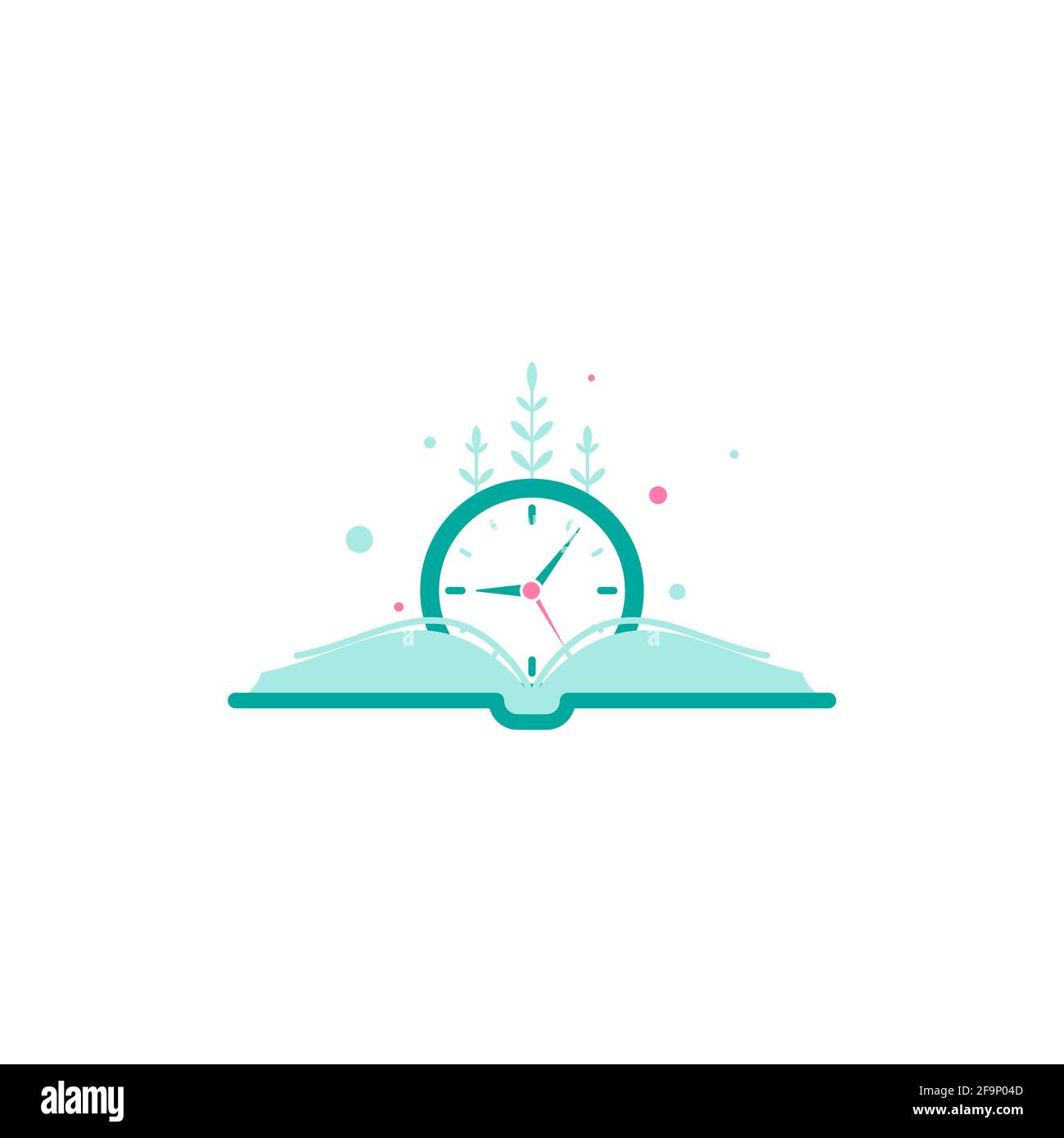 blue open book with blue clock. Isolated on white background. Flat ...