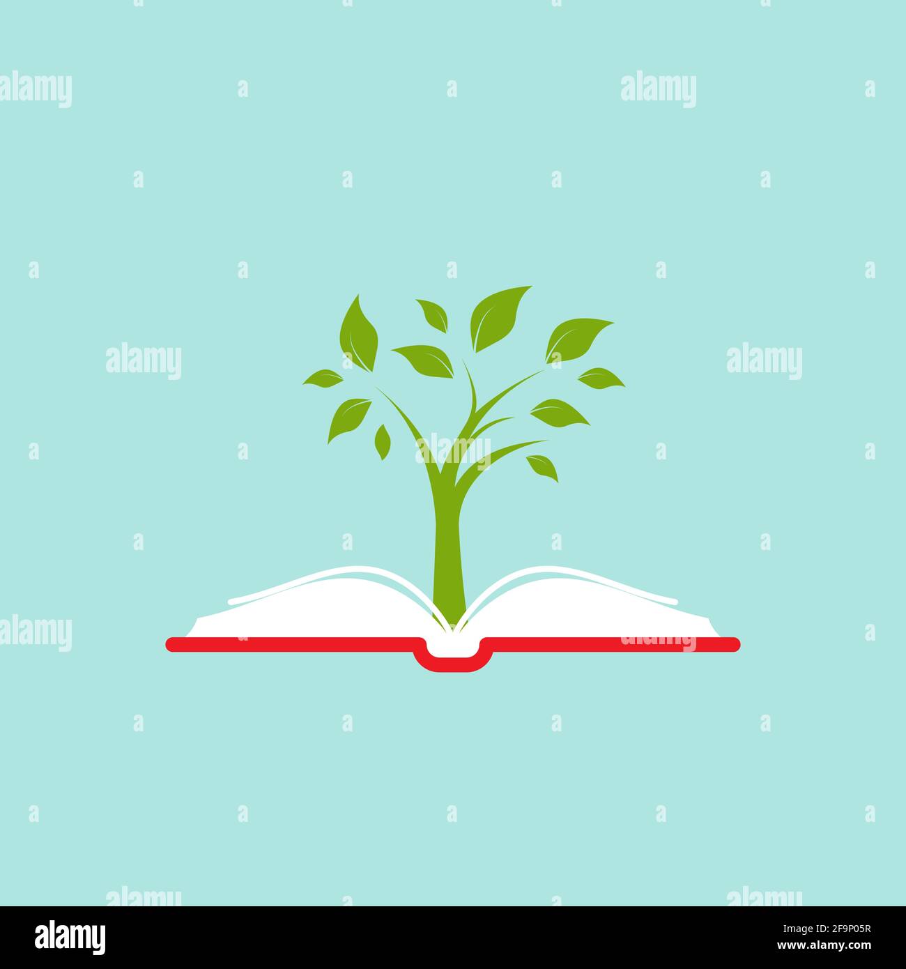 Open book with green tree. Flat icon isolated on white background ...