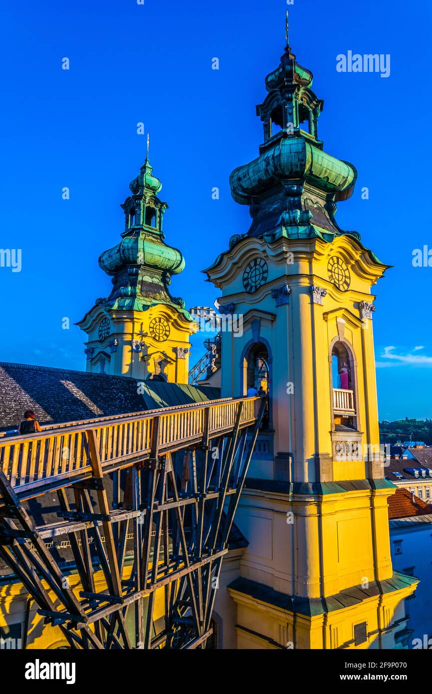 Ursulinenkirche church situated on the Landstrasse street in the Austrian city Linz with a ...