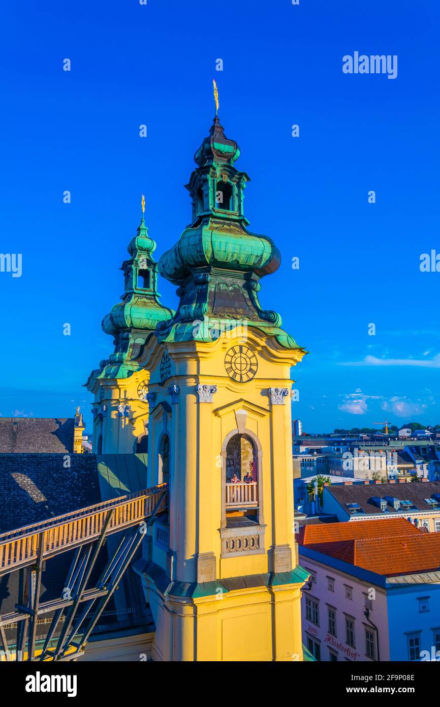 Ursulinenkirche church situated on the Landstrasse street in the Austrian city Linz with a ...