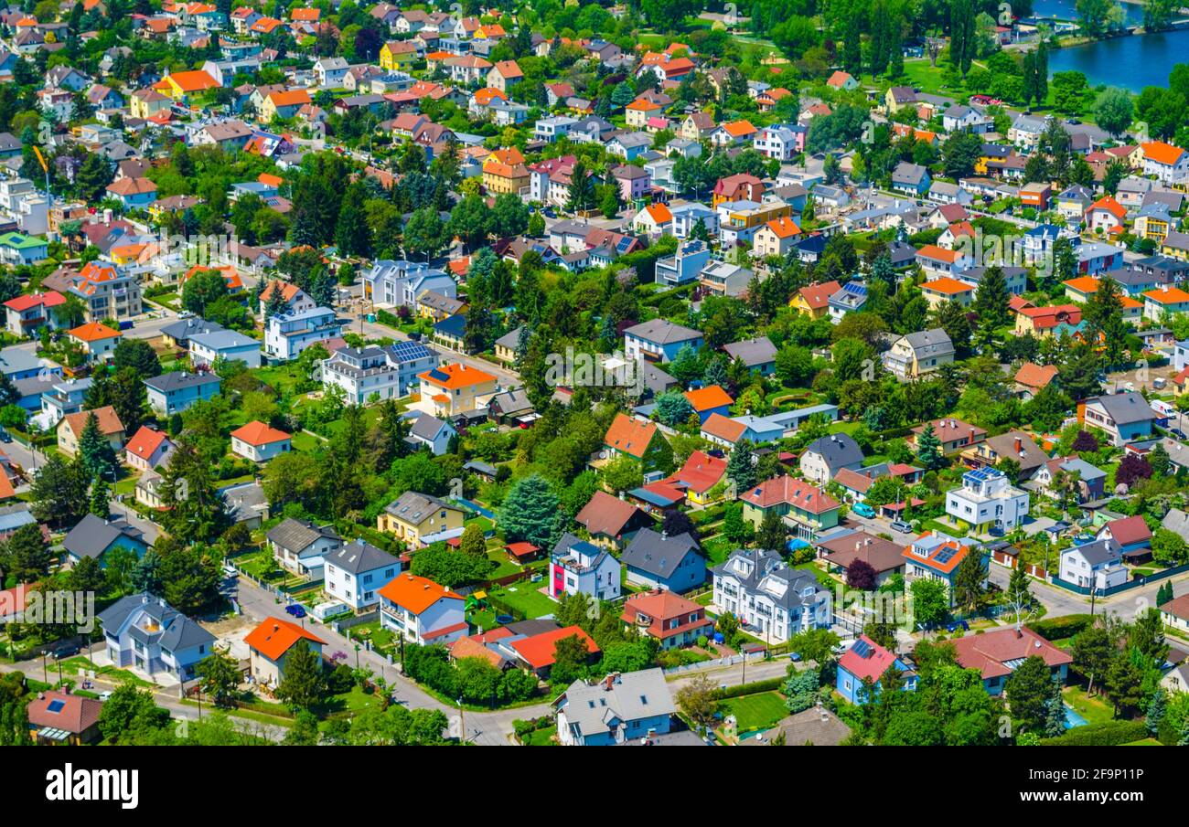 Aerial View Of Suburbs Roofs In Vienna City From Donauturm (Danube ...