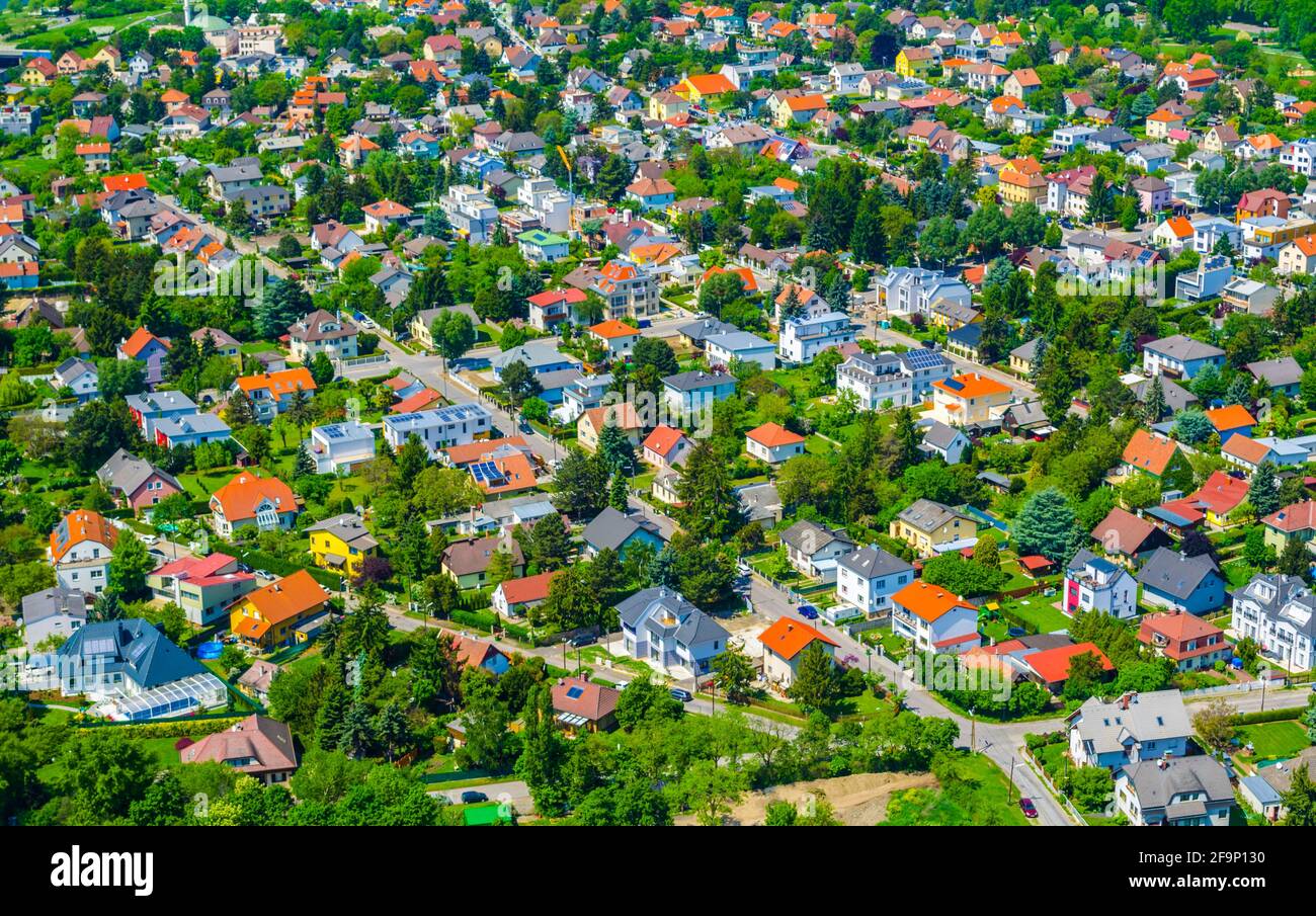 Aerial View Of Suburbs Roofs In Vienna City From Donauturm (Danube ...