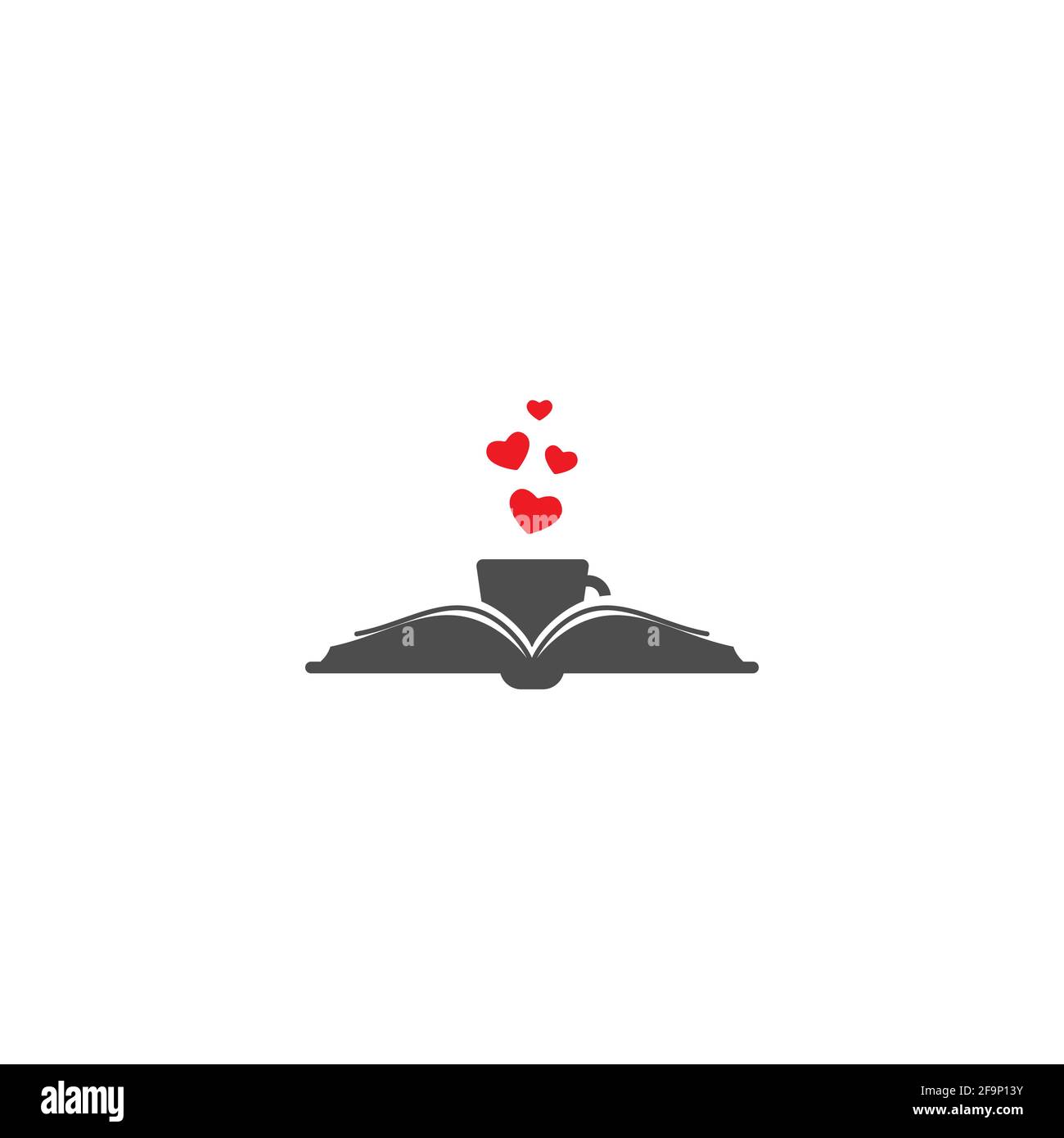 Open book with coffee cup and hearts flying out. Isolated on white ...