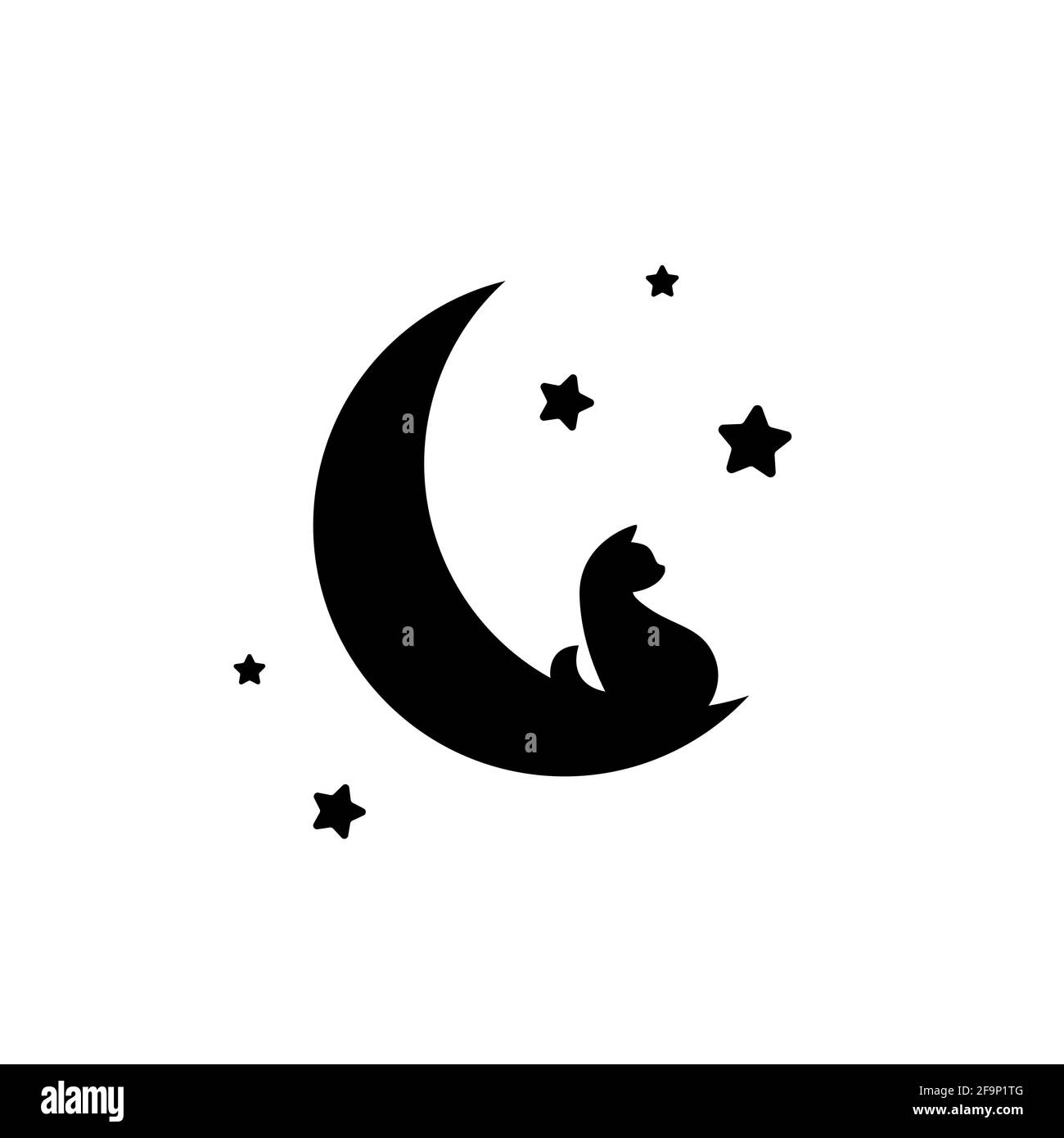 Black half moon and stars and cat. Magic, fantasy. Isolated on white ...