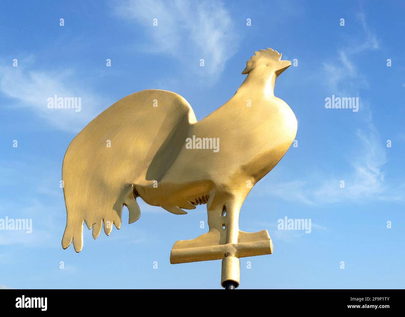 Gold coloured village church steeple cockerel weather vane with ...
