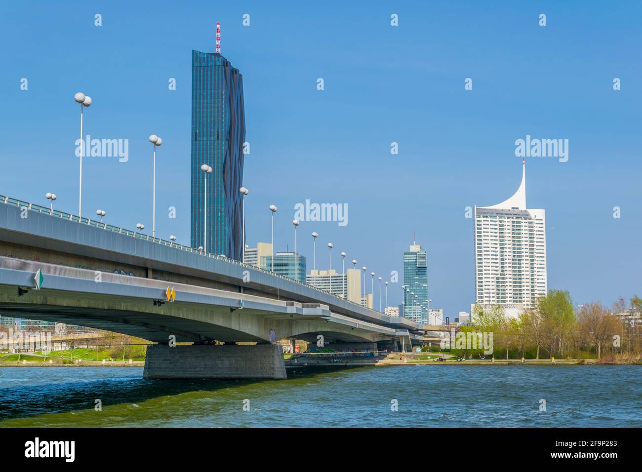 Danube landscape with the DC Tower 1 and The Imperial bridge ...