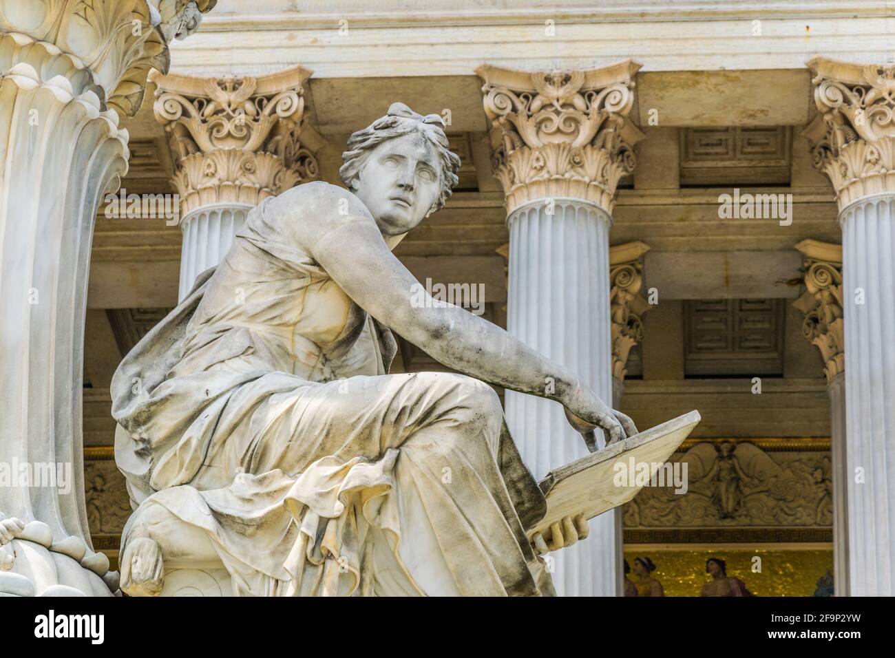 Detail of the statue of Pallas Athena situated in front of the ...