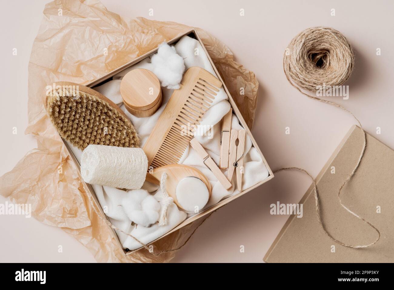 Natural organic skincare products in beauty box. Top view. Self care ...
