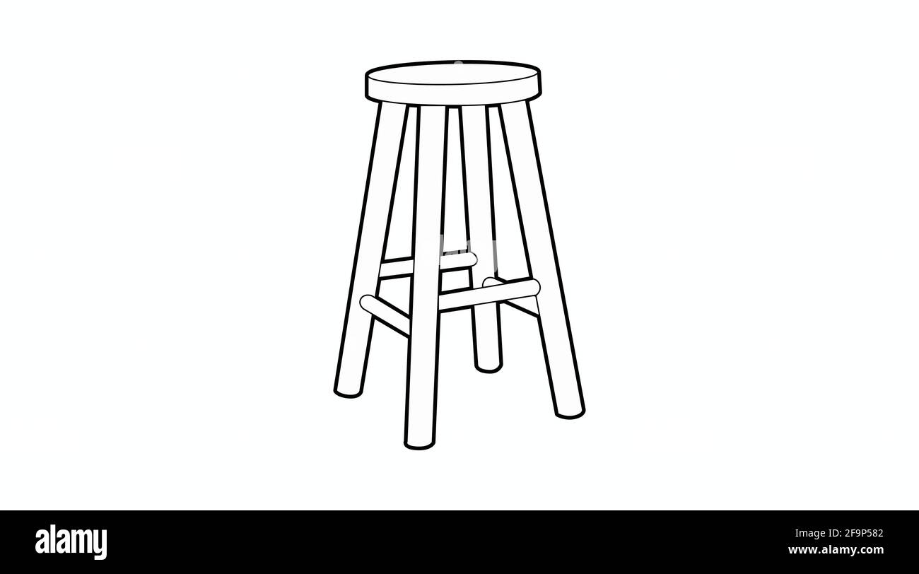 Vector Isolated Black and White Illustration of a Wooden Stool Stock ...