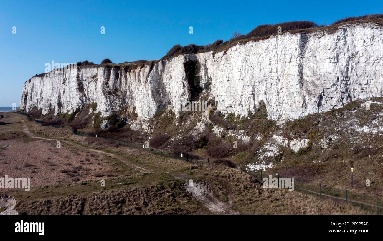 Aerial view of the Cliff line just beyond Oldstairs Bay, Kent Stock ...