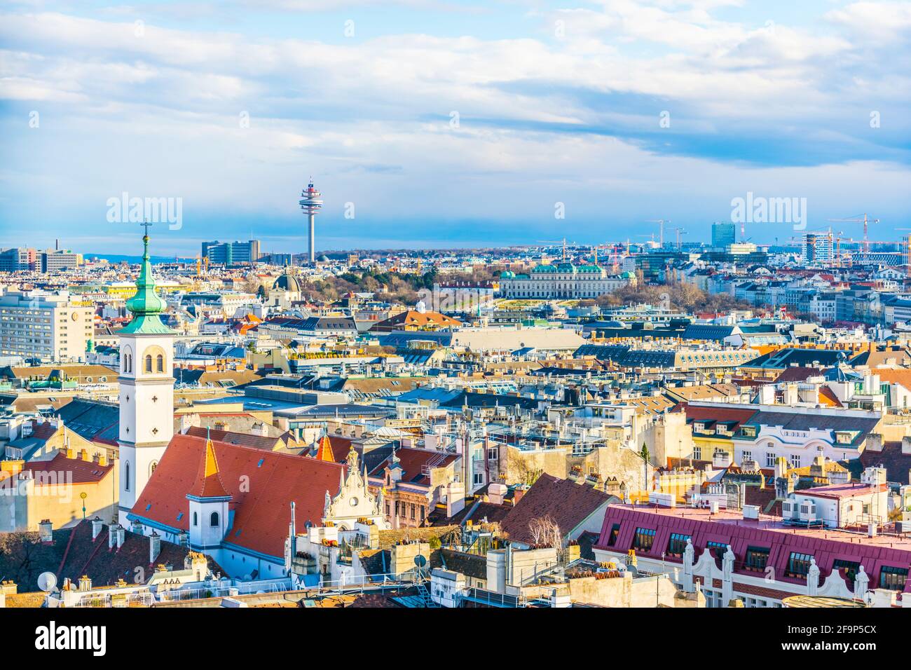Aerial view of Vienna with belvedere palace and the arsenal tower from ...