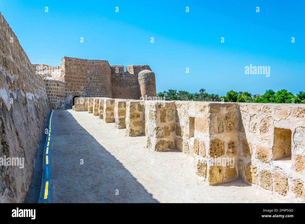 Interior of the Bahrain fort complex with the Qal'At Al Bahrain fort ...