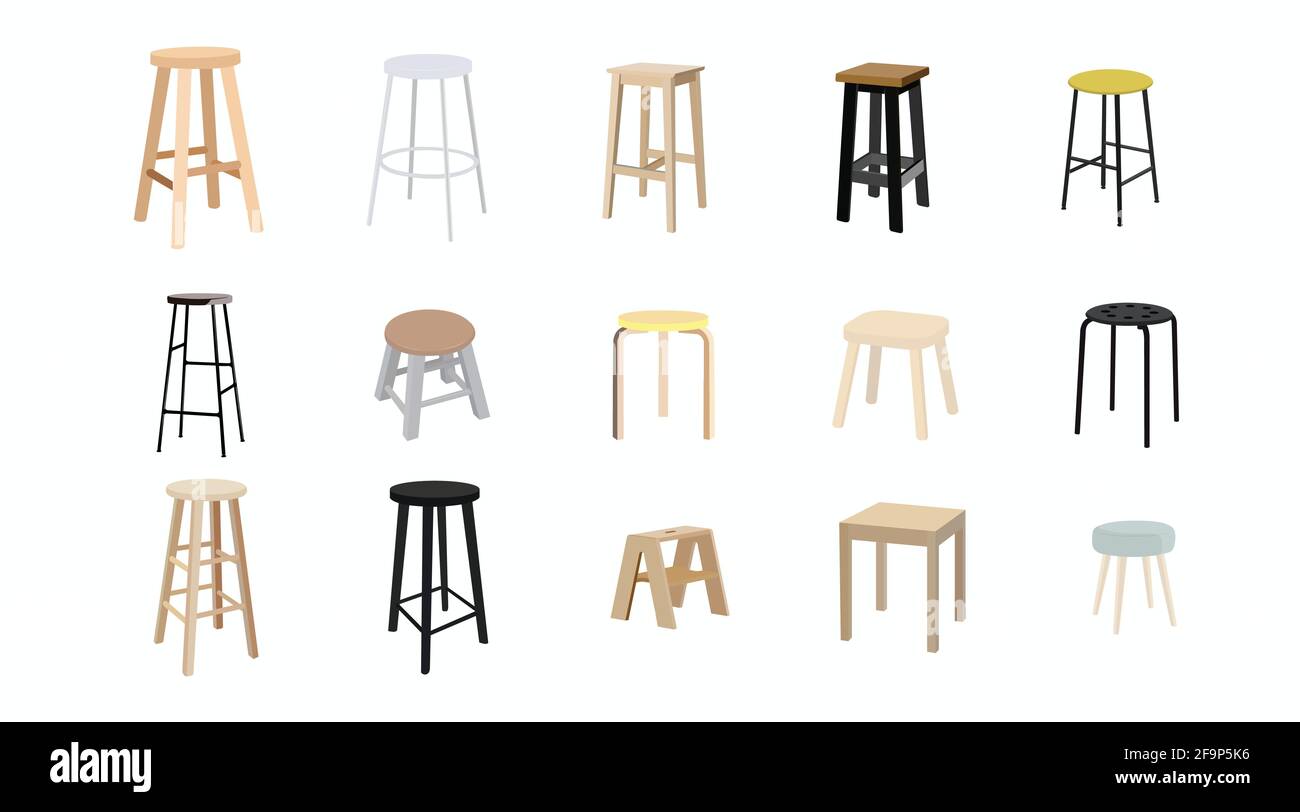 Vector isolated different Stools Set on a white background. Furniture ...