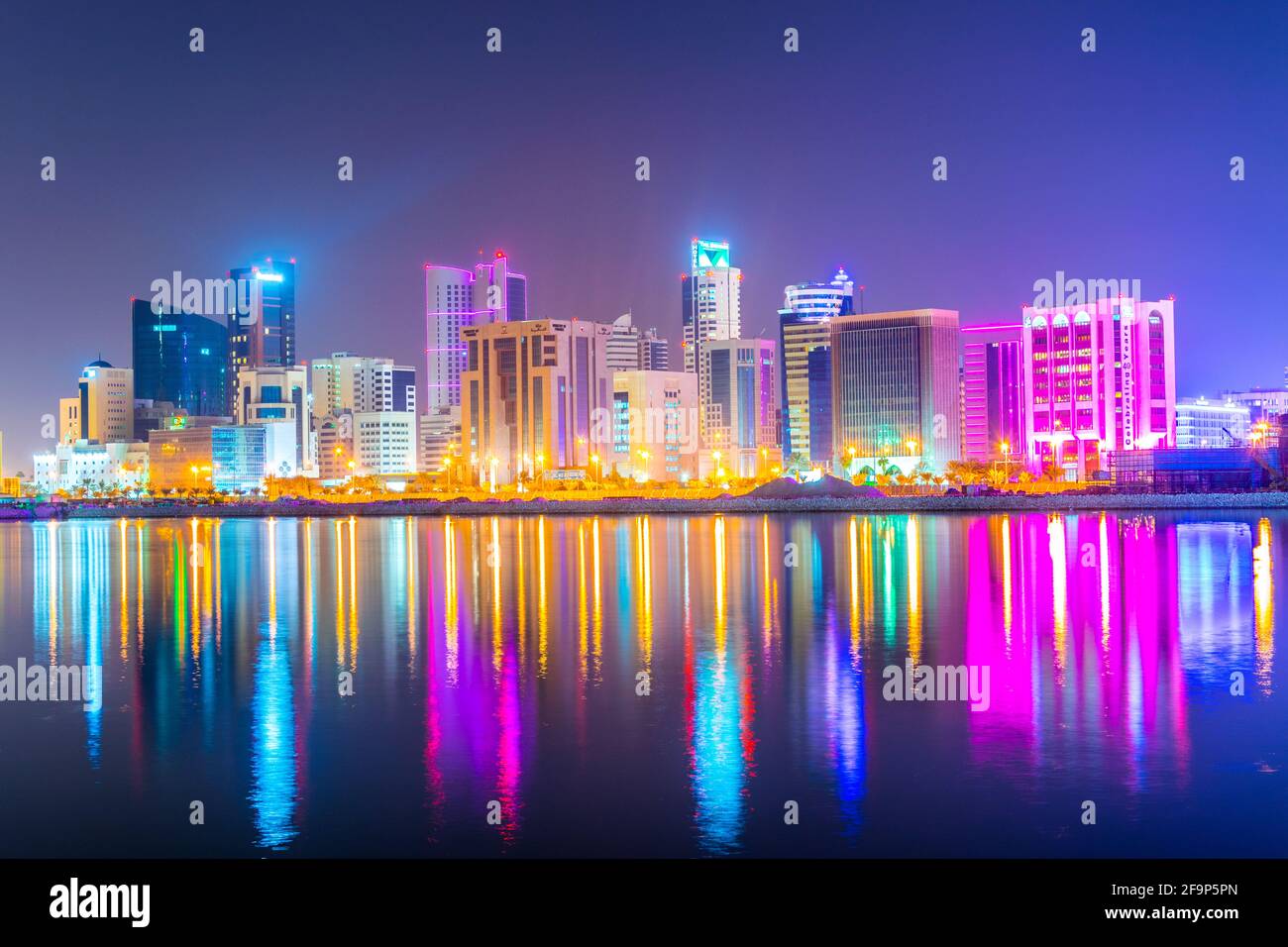 Skyline of Manama during night, Bahrain Stock Photo - Alamy