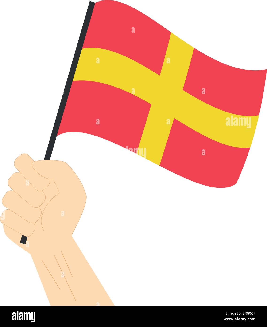 Hand holding and rising the maritime flag to represent the letter R ...