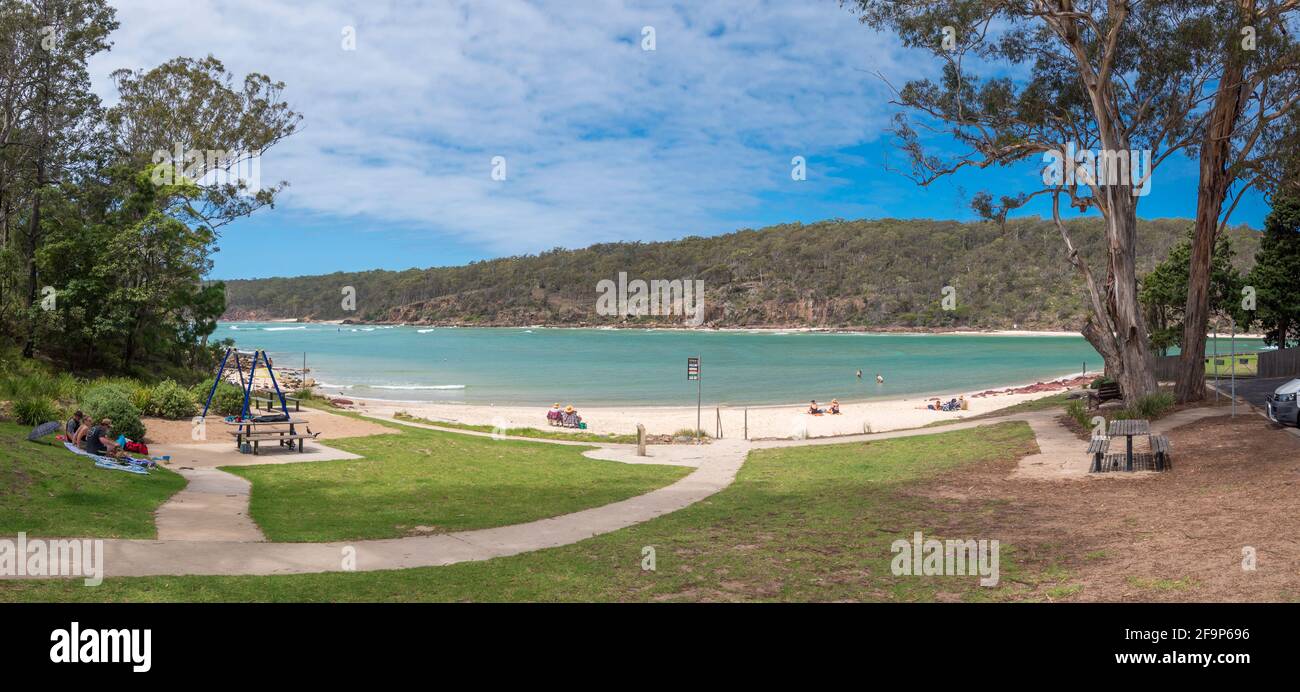 Pambula Beach at the mouth of the Pambula River where it meets ...