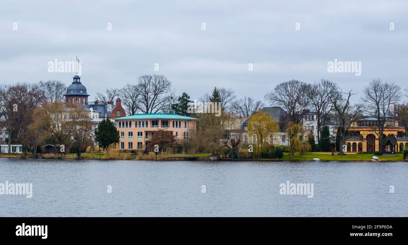 view of villas situated on the shore of heiliger see in potsdam ...