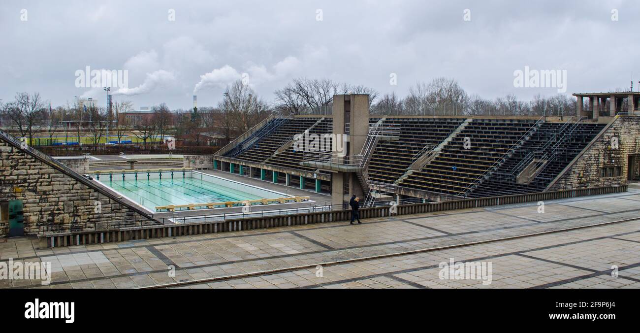 view of the old concrete swimming pool situated next to the berlin ...