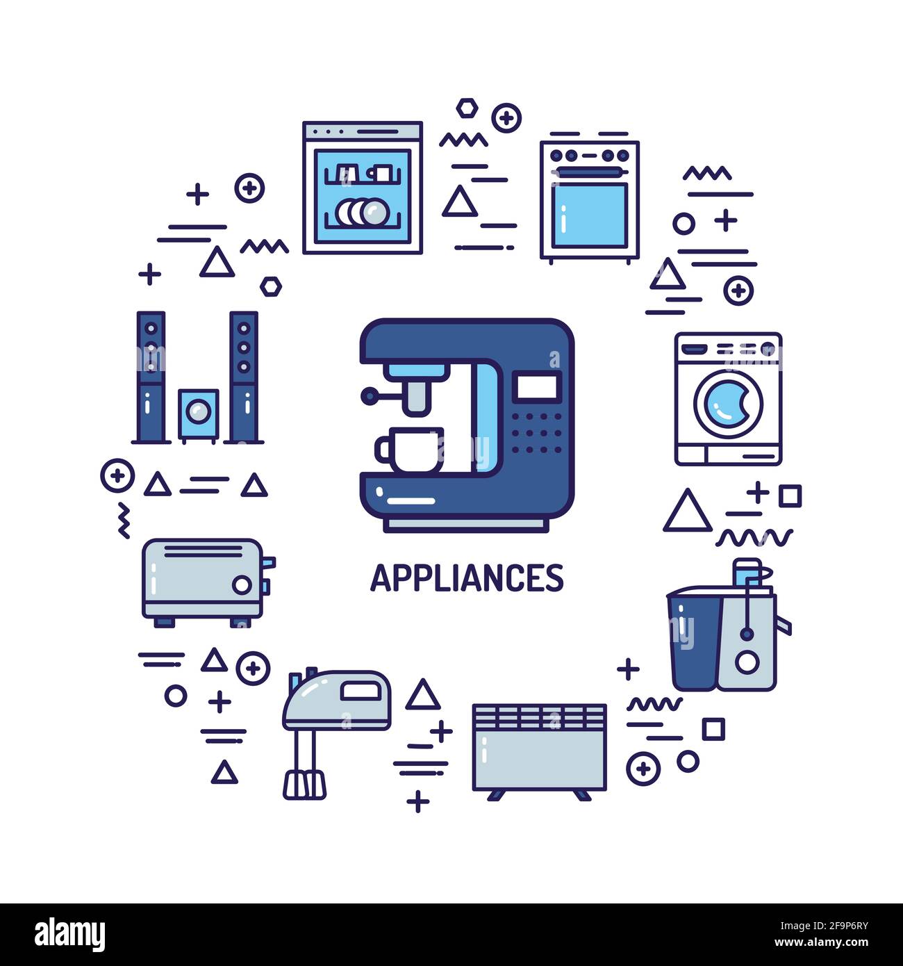 Appliances web banner. Infographics with linear icons on white ...