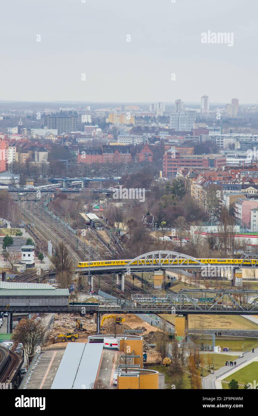 aerial view of many bridges leading over rail track in berlin Stock ...