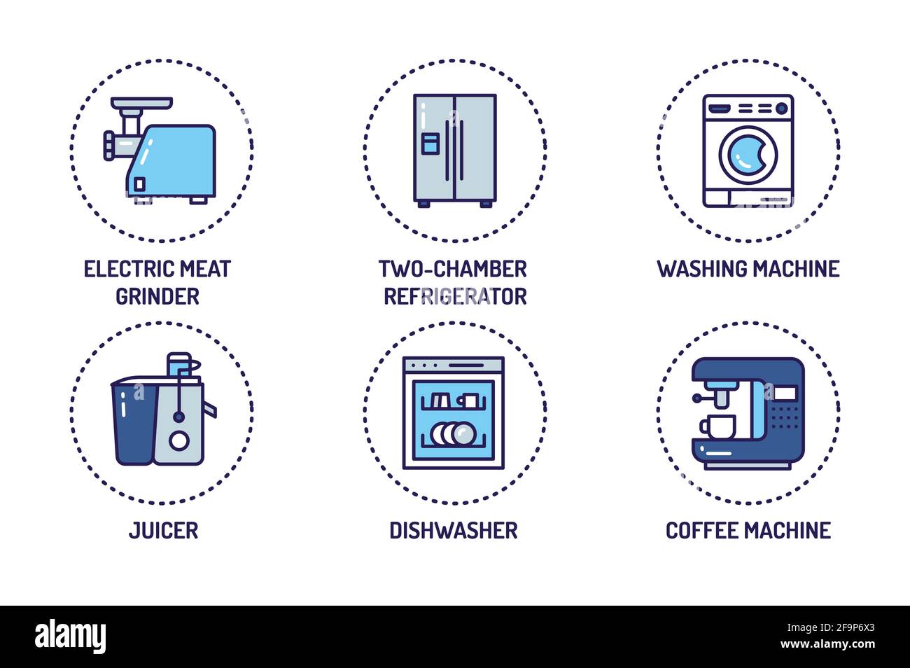 Household appliances color line icons set. Home and kitchen electronics ...