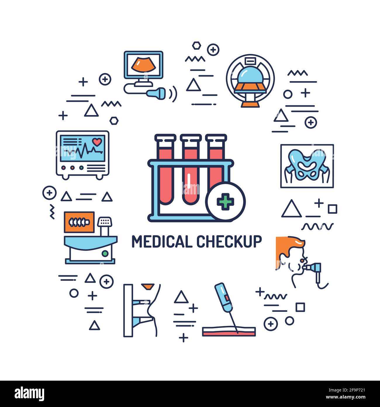 Medical checkup web banner. Infographics with linear icons on white ...