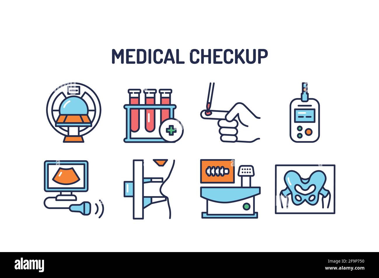 Medical examination color line icons set. Outline pictograms for web ...