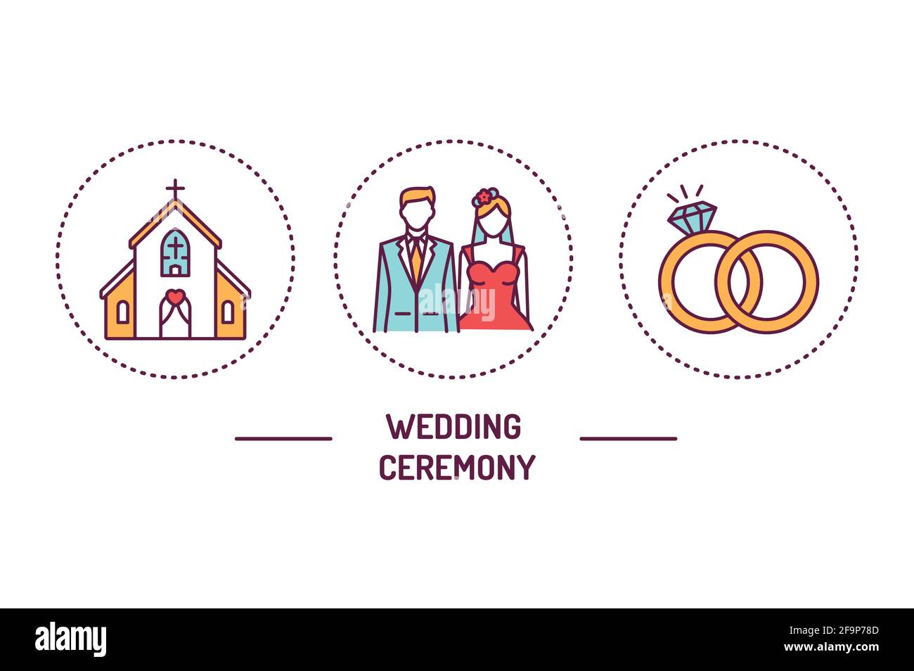 Wedding ceremony color line icons set. Marriage. Isolated vector ...