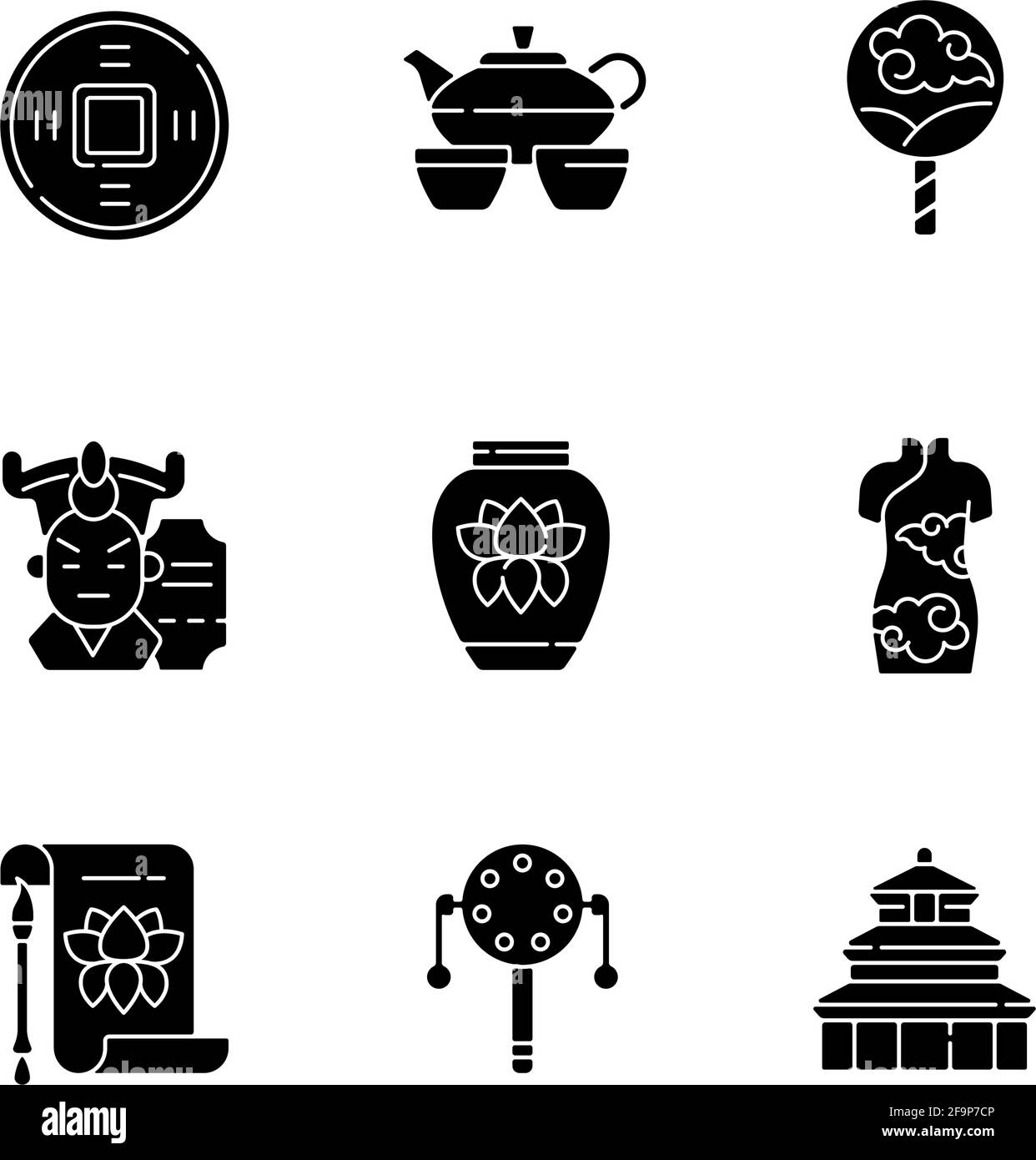 Chinese traditions black glyph icons set on white space Stock Vector ...