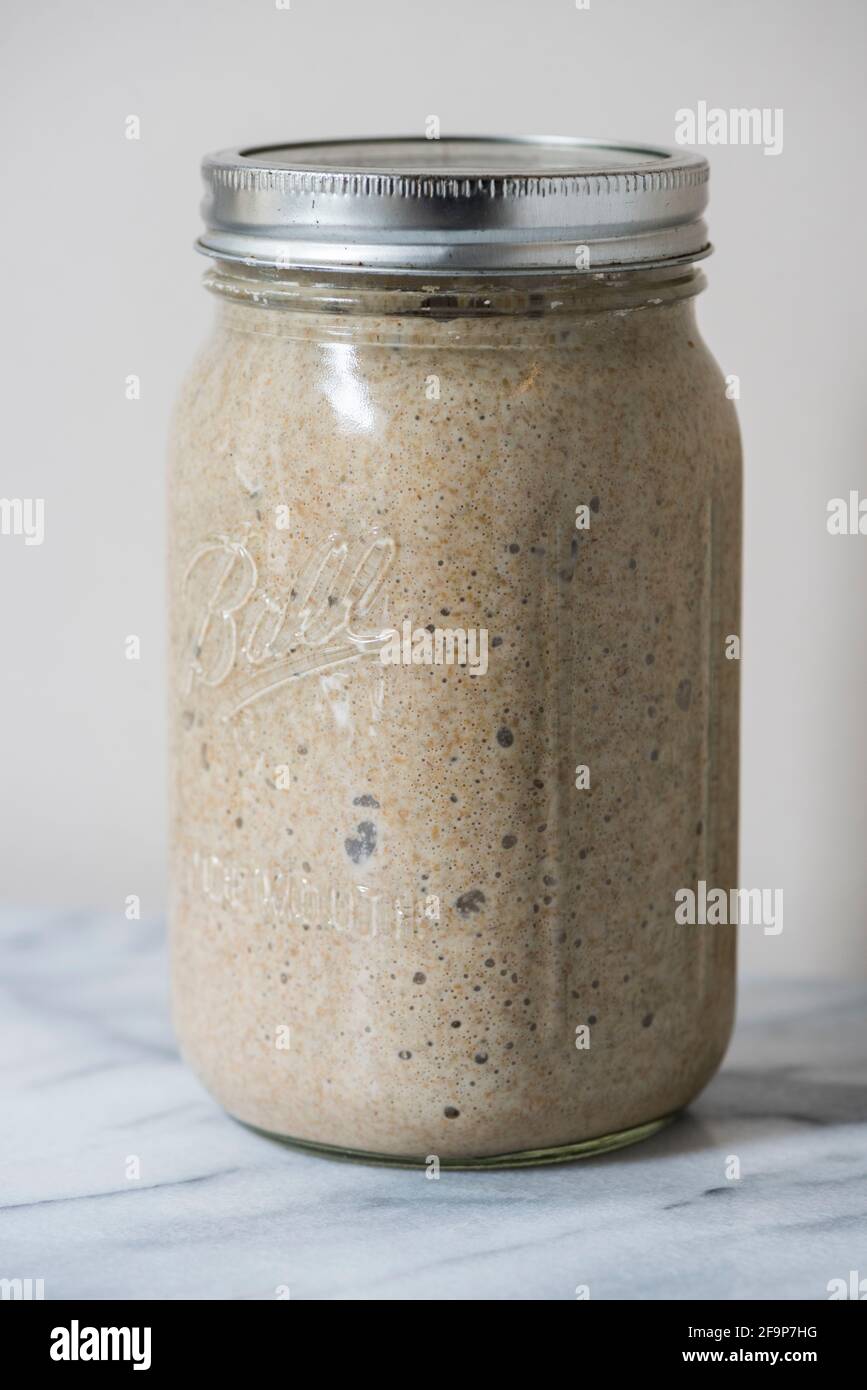 Jar of Rye sourdough starter Stock Photo - Alamy