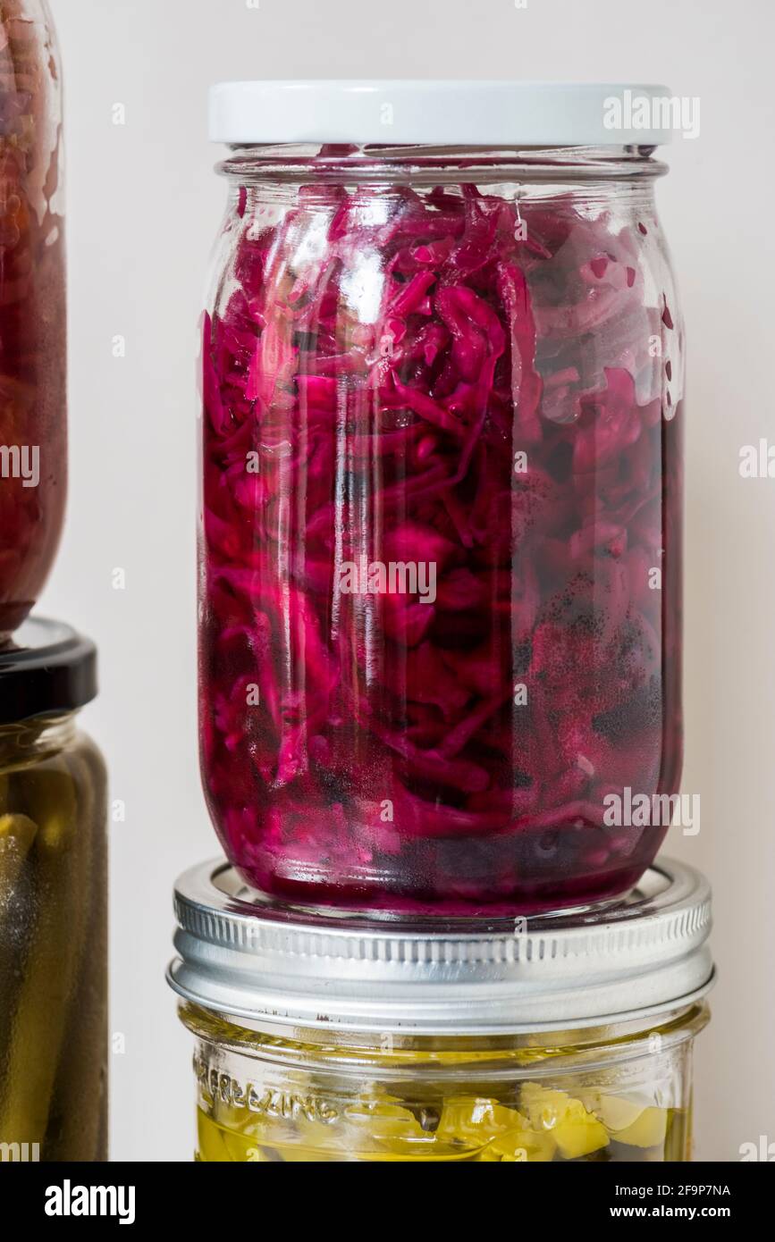 Jars of homemade fermented vegetables Stock Photo - Alamy