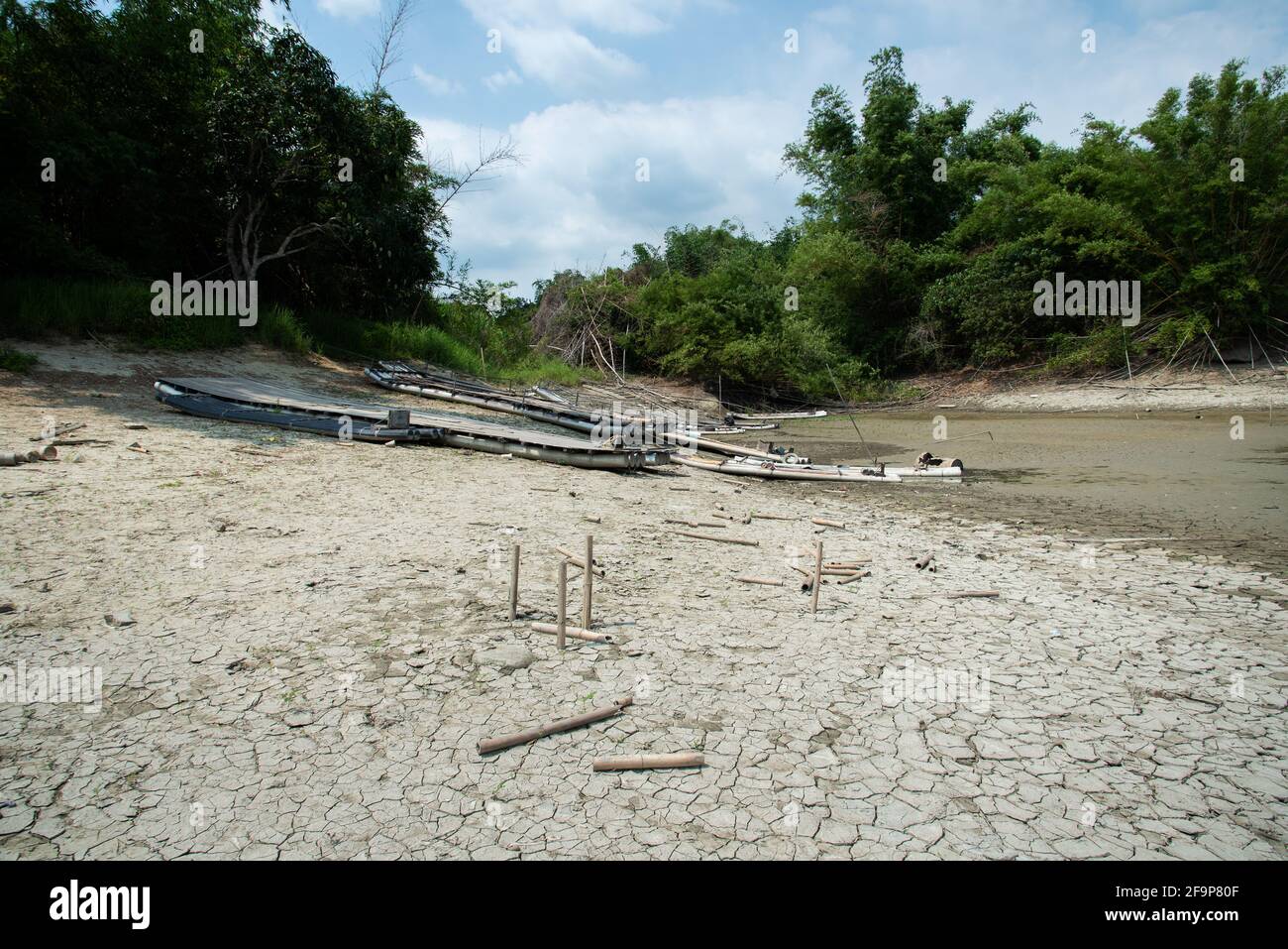 Drought lake and land in Guantian, Tainan, Taiwan. Water shortage ...