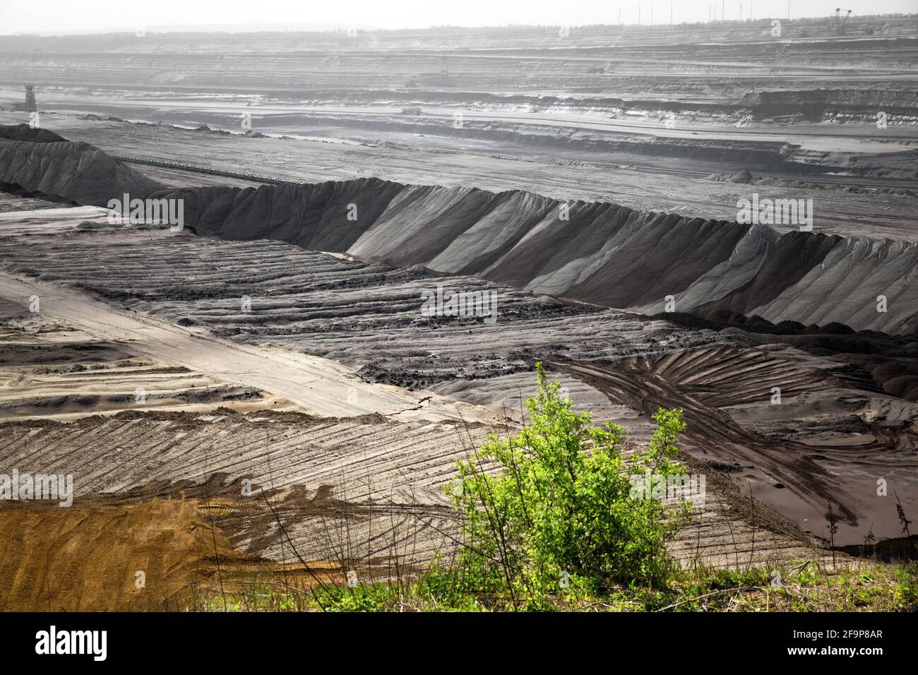 Dull Open Pit Lignite Mine Garzweiler 2 With Pit Edge And Green Plant ...