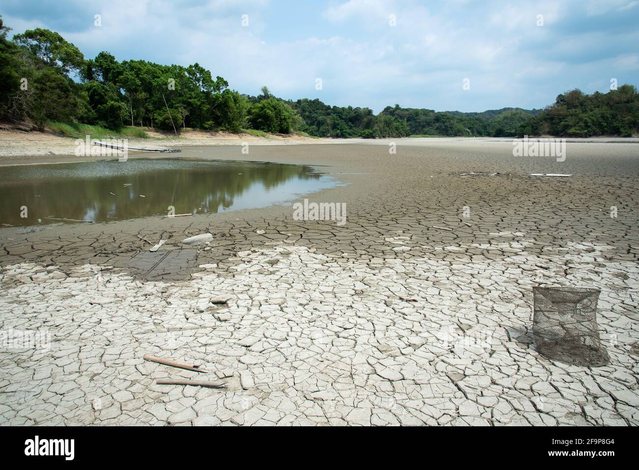 Drought lake and land in Guantian, Tainan, Taiwan. Water shortage ...