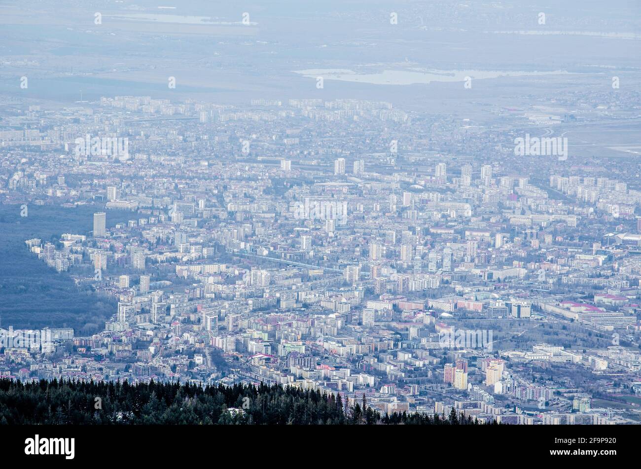 aerial view of bulgarian capital sofia taken from the top of vitosha ...