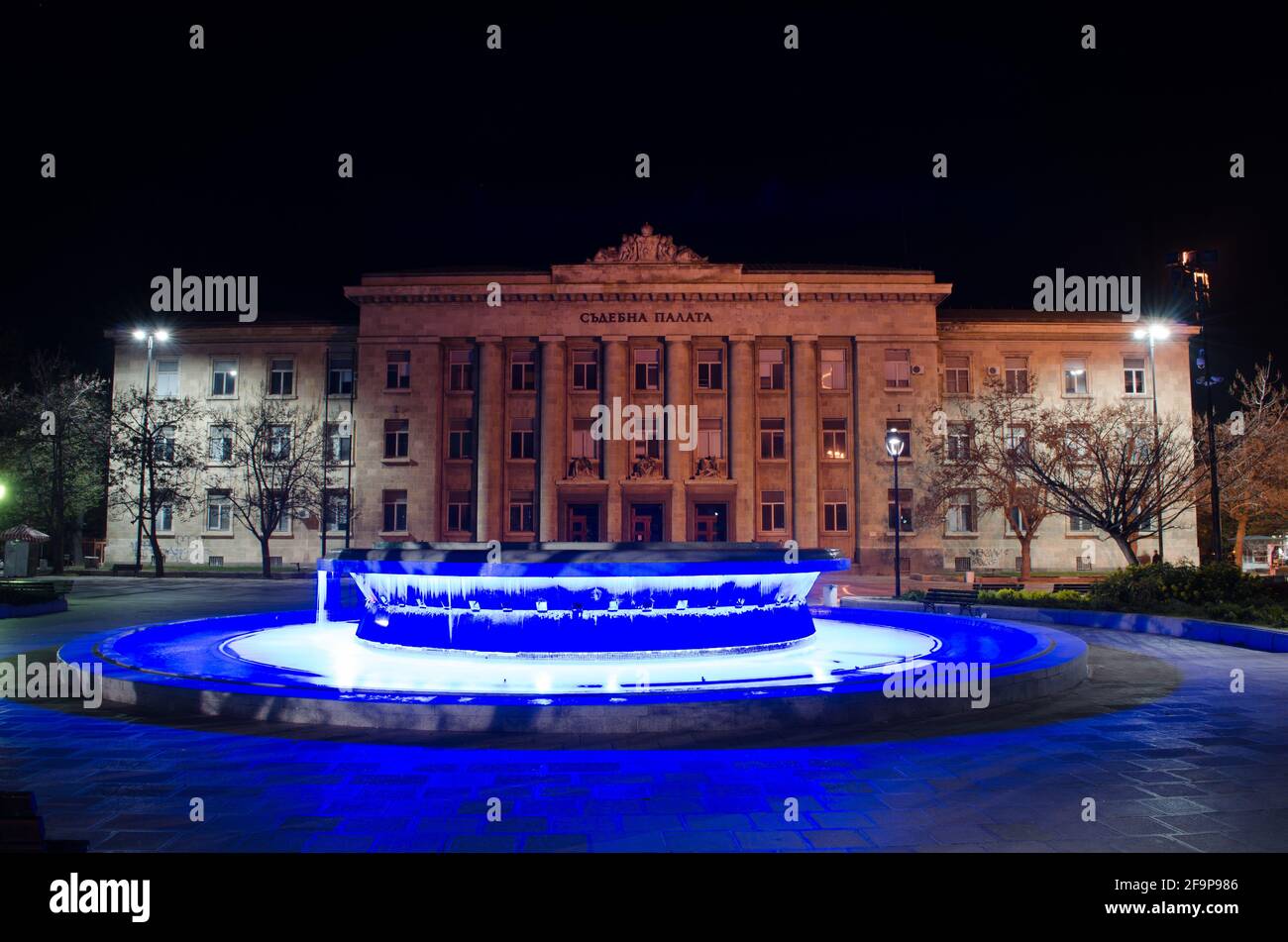 night view of the illuminated building of justice in bulgarian city ...