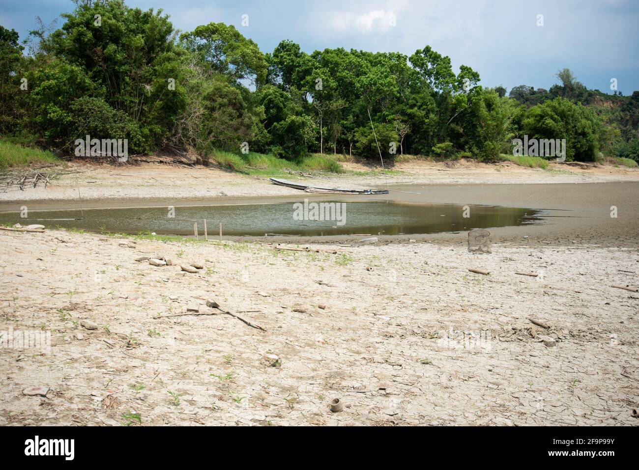 Drought lake and land in Guantian, Tainan, Taiwan. Water shortage ...