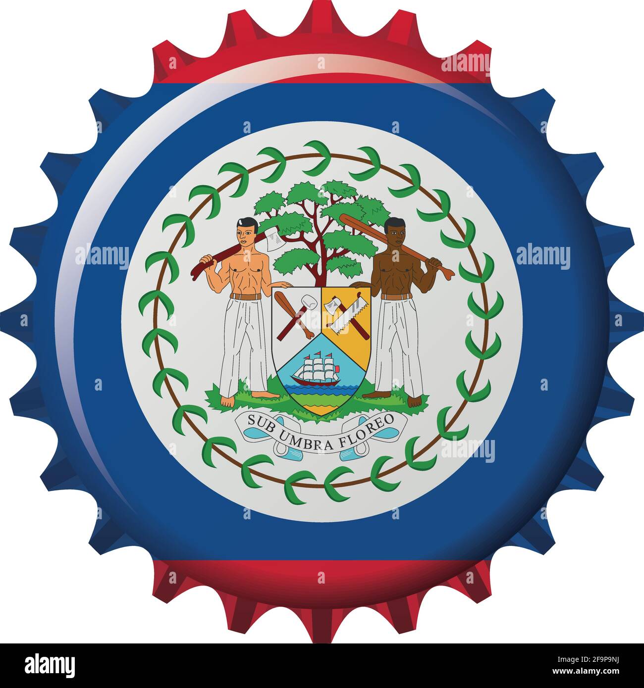 National flag of Belize on a bottle cap. Vector Illustration Stock ...